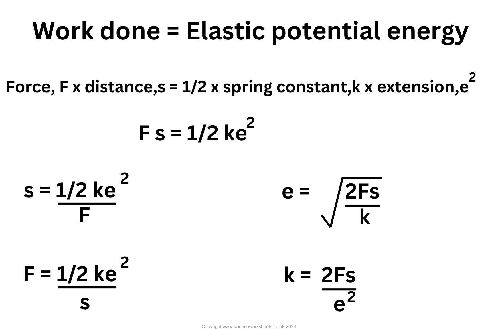 AQA GCSE Work done and Elastic Potential energy - Science Worksheets